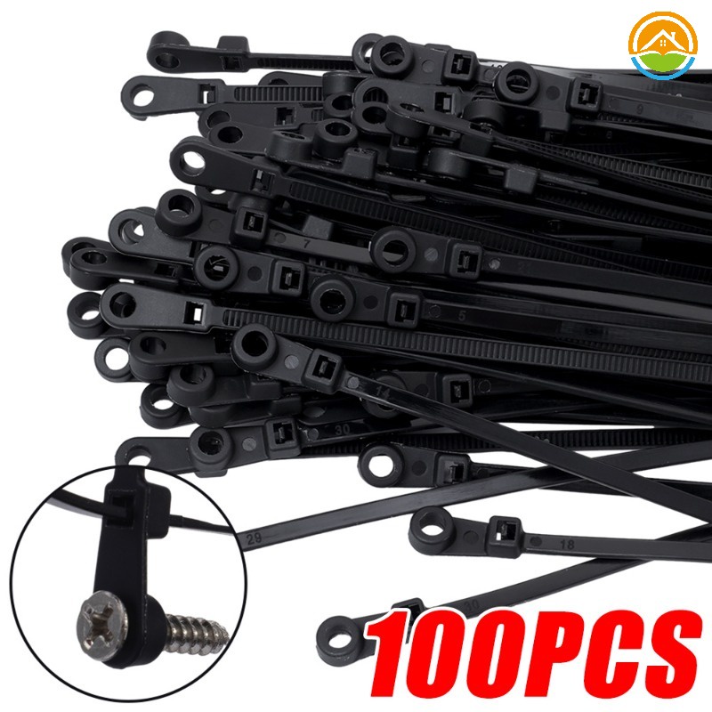 100Pcs Nylon Cable Ties with Screw Hole/Self Locking Loop Wraps Bundle/Zip Tie Wire Fixed ...
