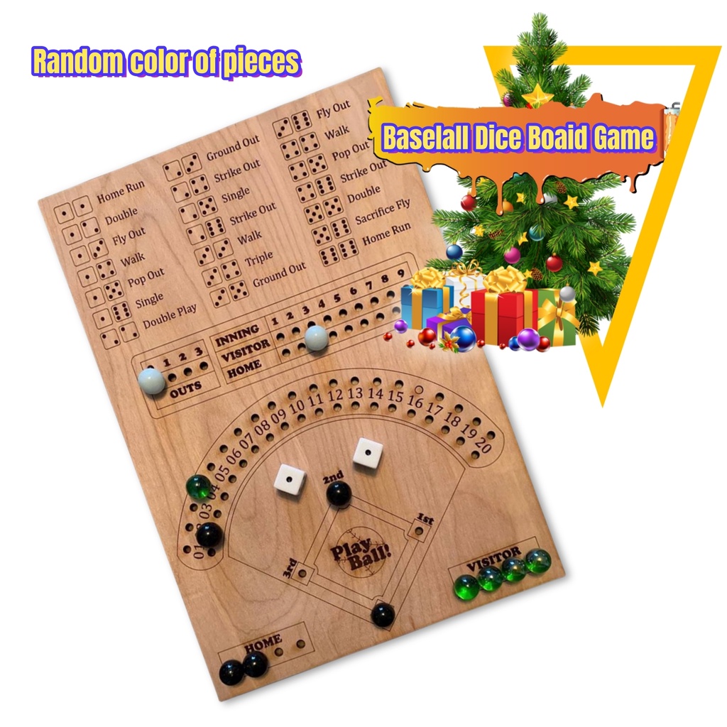 Baseball Dice Board Game - Baseball Dice Game Wood Board - Wooden ...