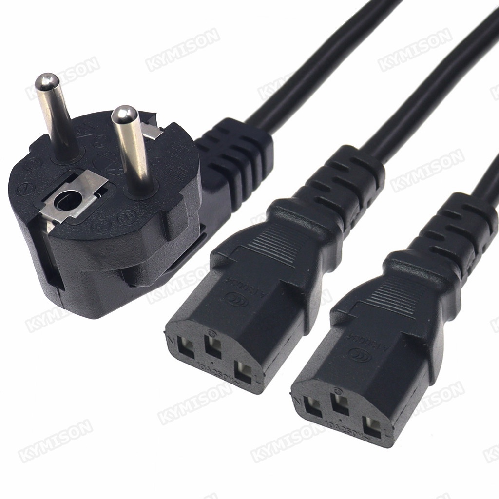 EU Schuko CEE7/7 to IEC320 2XC13 Female Y Type Splitter Power Cord, European Power line cable to ...