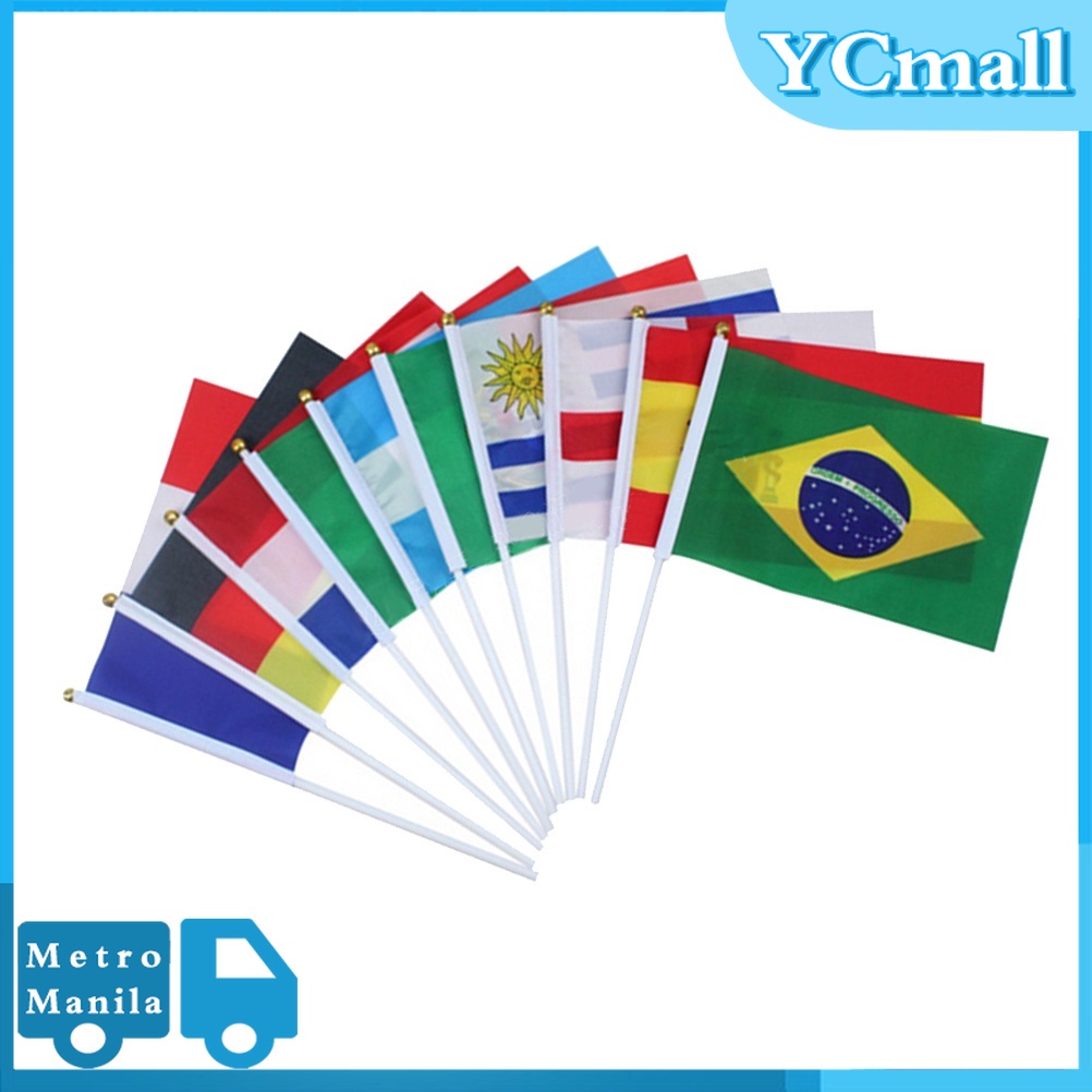 32pcs/pack 21*14cm Small Hand National Team Flags with Poles 32 ...