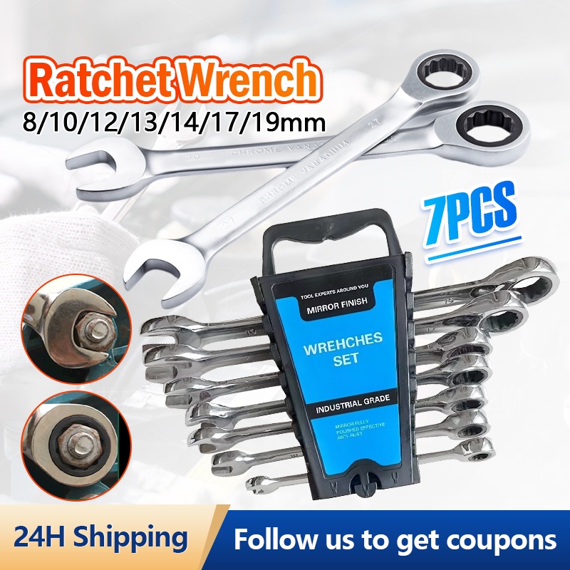 7pcs Ratchet Wrench Combination Wrench set Combination Spanner set 8mm/10mm/12mm/13mm/14mm/17mm ...