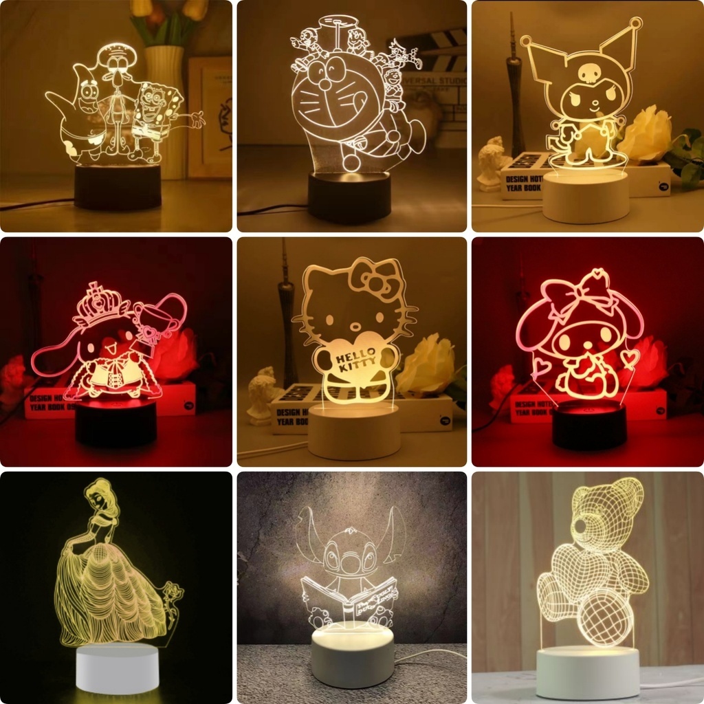 Cartoon 3D Acrylic Night Lamp Gifts Sanrio Doraemon Designs LED Lights ...