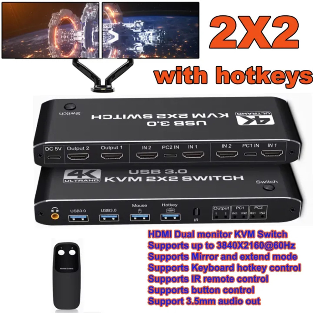 2x2 HDMI kvm switch 4K 60Hz dual monitor kvm HDMI extended display USB ...
