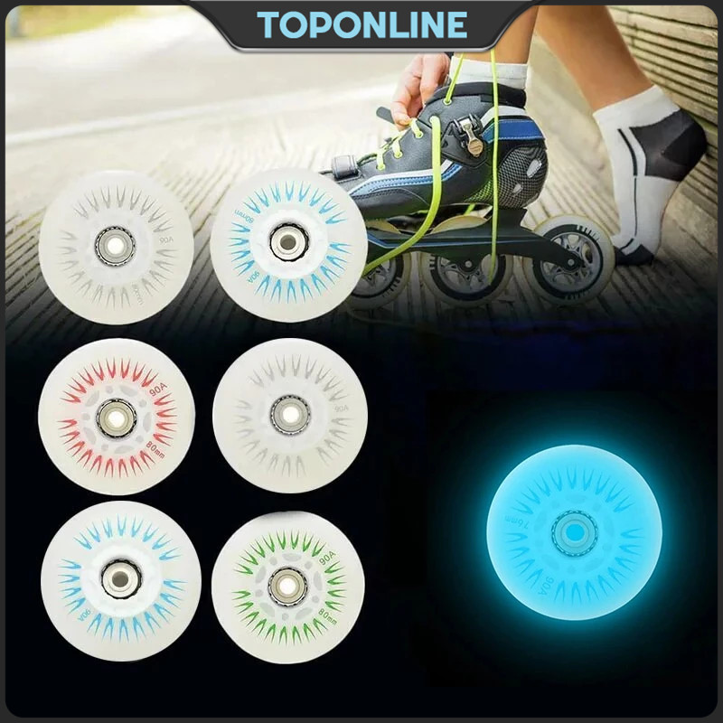 80mm Inline Skates Wheel 90A LED Flash Roller Skate Wheel Flashing ...