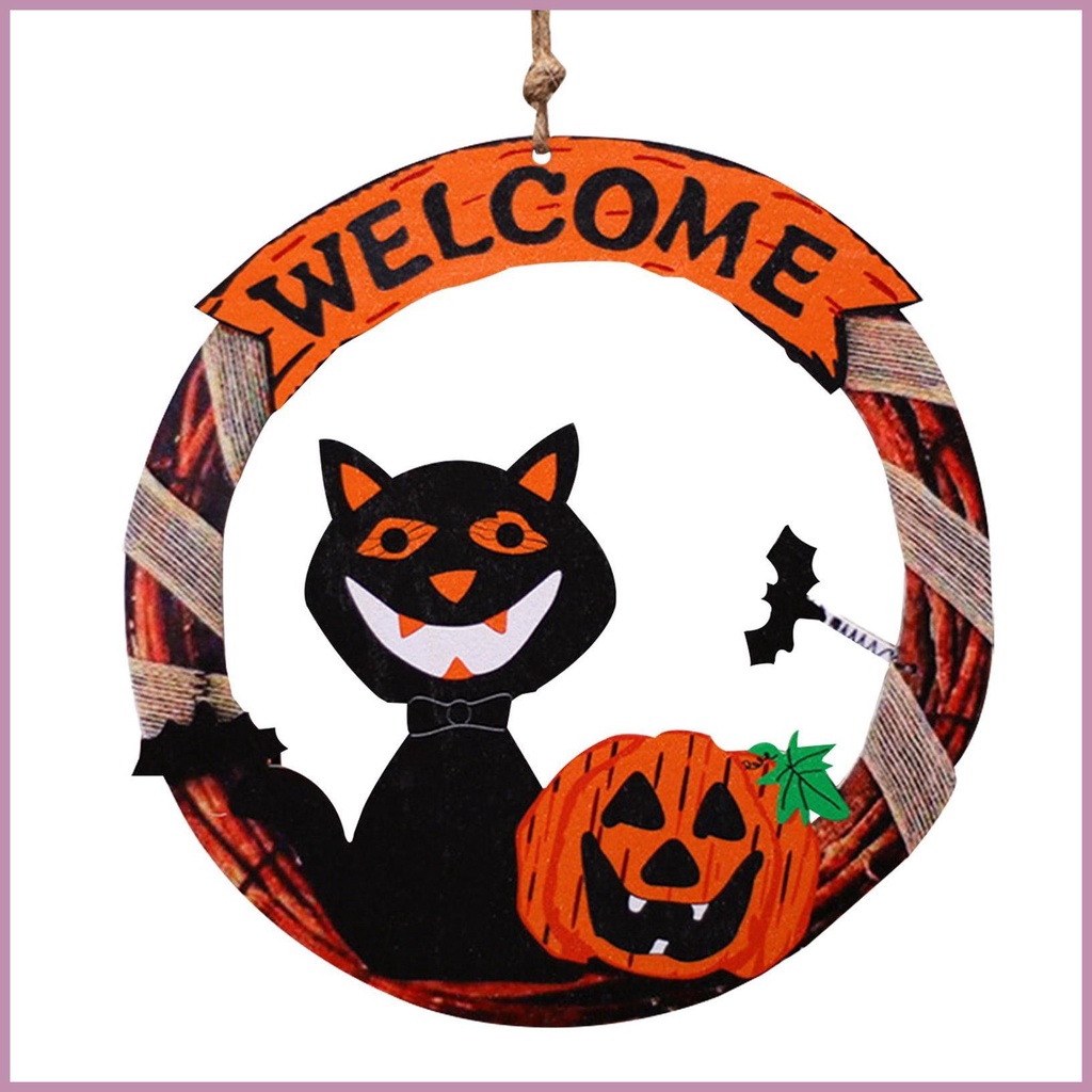 Halloween Wall Hanger Cute Pumpkin And Black Cat Design Welcome Wooden ...