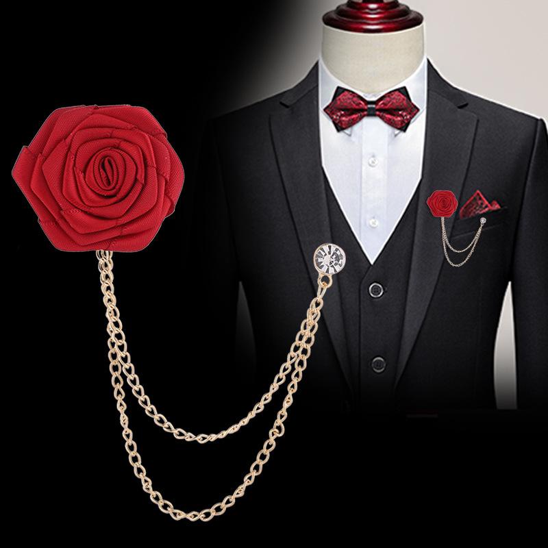 Rose Flower Chain Brooch Hanging Chains Brooches Trendy Suit Pin Lapel ...