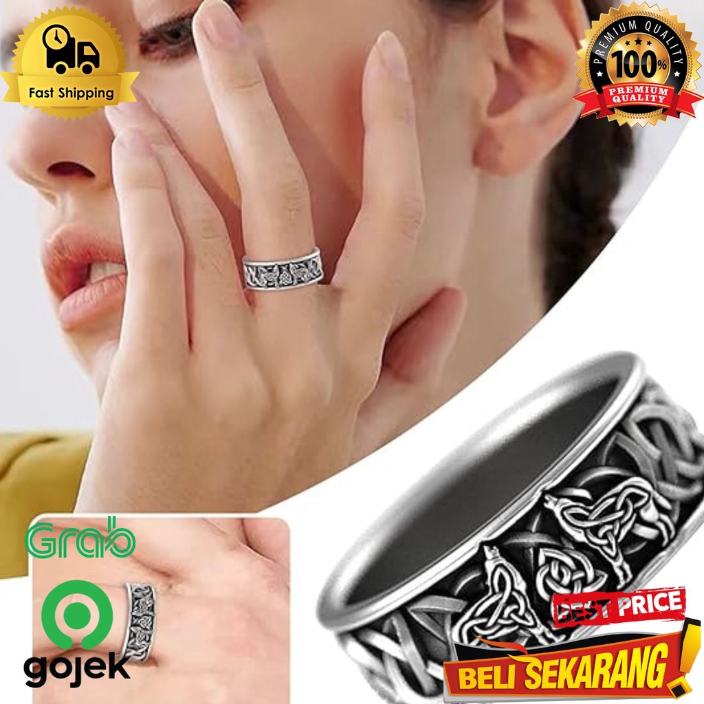 Men's titanium ring wolf silver nordic rune viking men ring ,/ men's ...