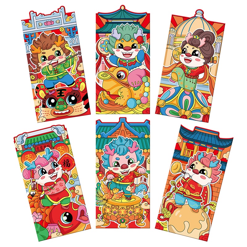 6 Pcs Gift Bag Red Packet Lunar New Year 2024 Zodiac lovely Envelopes ...