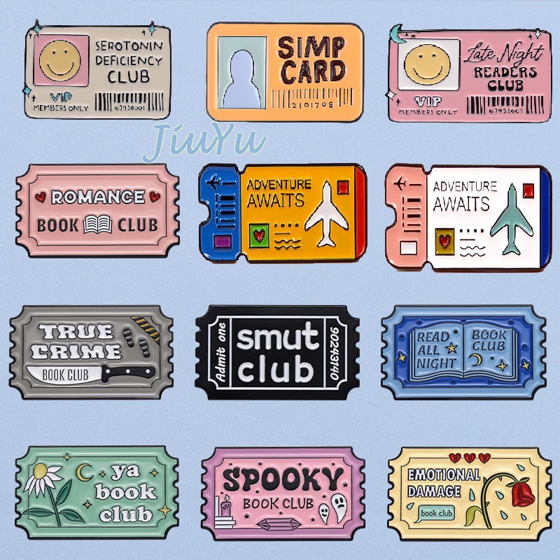 Fashion Ticket Enamel Pin Plane Ticket Brooch Book Club Pin Lapel Badges Metal Brooches Jewelry ...