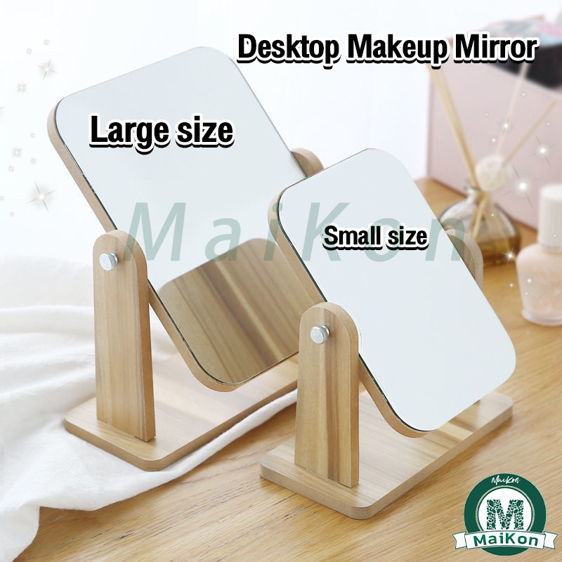 HD Wooden Mirror 360 Degree Portable Adjustable Table Desk Mirror Stand ...