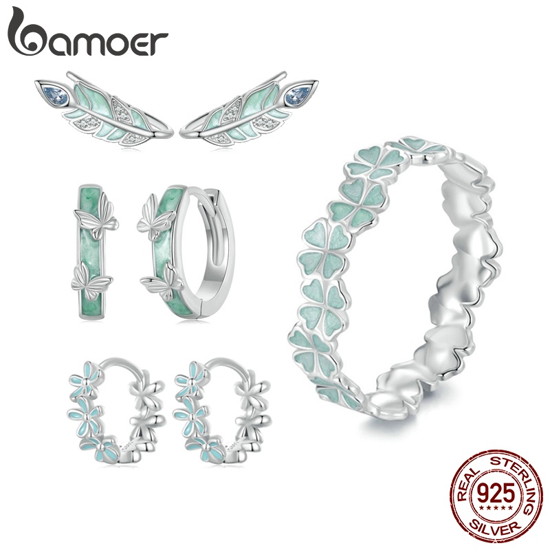 Bamoer 925 Sterling Sliver Earrings Green Forest Style Butterfly ...