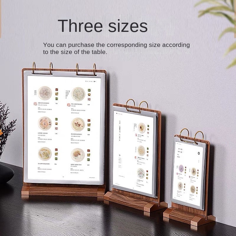 Walnut Flip Table Card pvc Menu Binder Display Stand A4 Wooden Sign ...