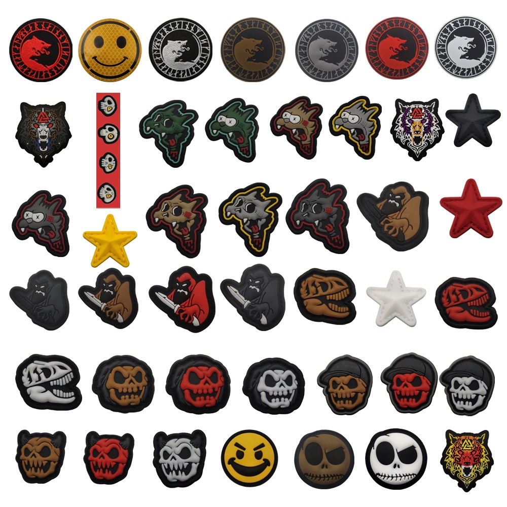 Velcro Patch Outdoor 3D Three-Dimensional PVC Silicone Smiley Badge Red Yellow White Black Five ...