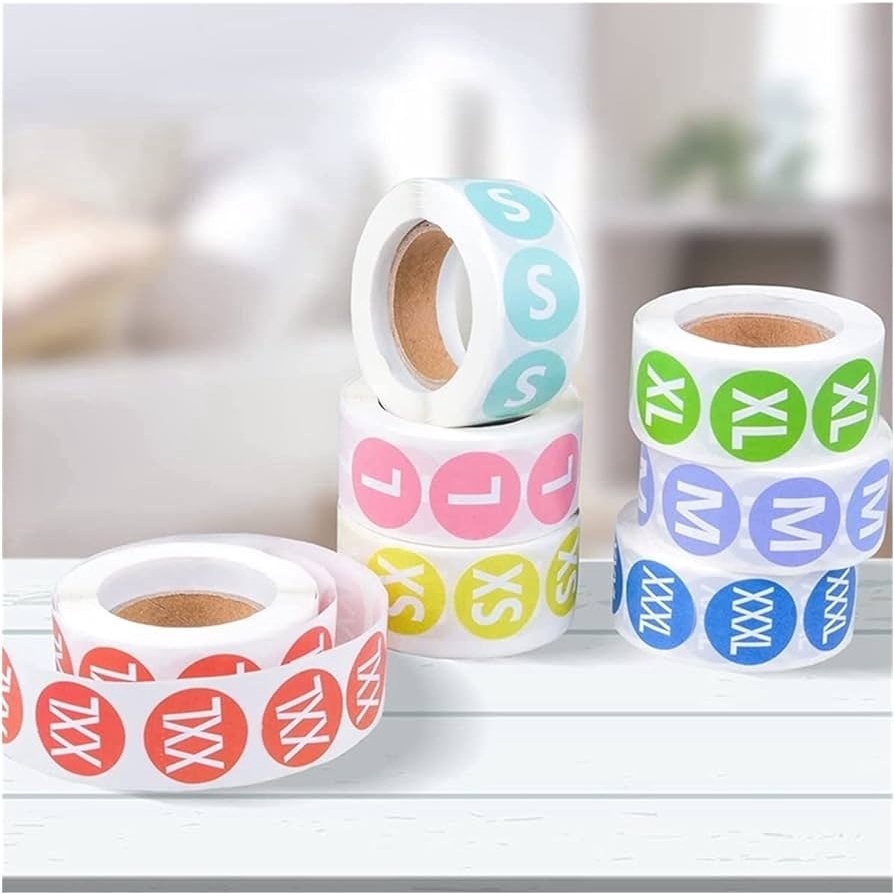 500pcs/Roll Size Label Sticker XS S M L XL XXL Color Coded Sizes ...