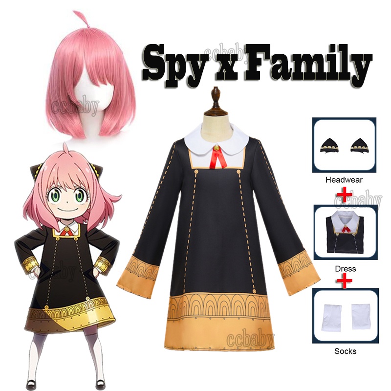 Anime Anya Costume for Kids Girl Spy X Family Cosplay Outfit Anya Wig ...