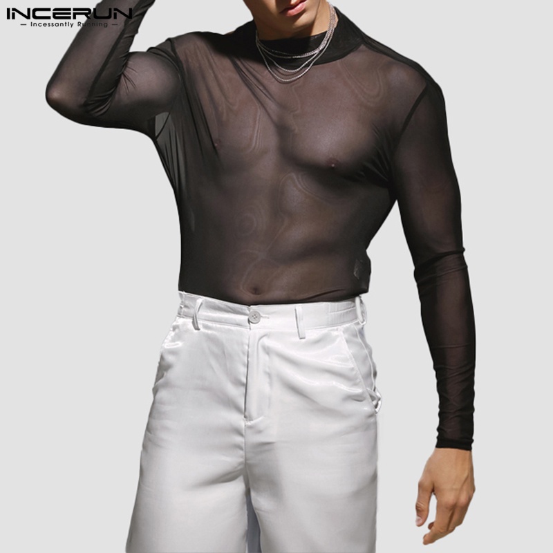 INCERUN Men Mesh See-Through Big Backless Strappy Long Sleeves ...