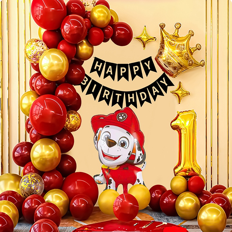 Paw Patrol Theme Balloons Set Marshall Foil Balloon 32inch Gold Number Mini Crown Metallic ...