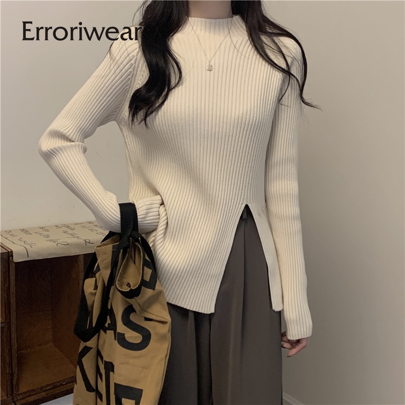 Erroriwear Women Split Sweater 2024 Turtle Neck Design for Slimming ...