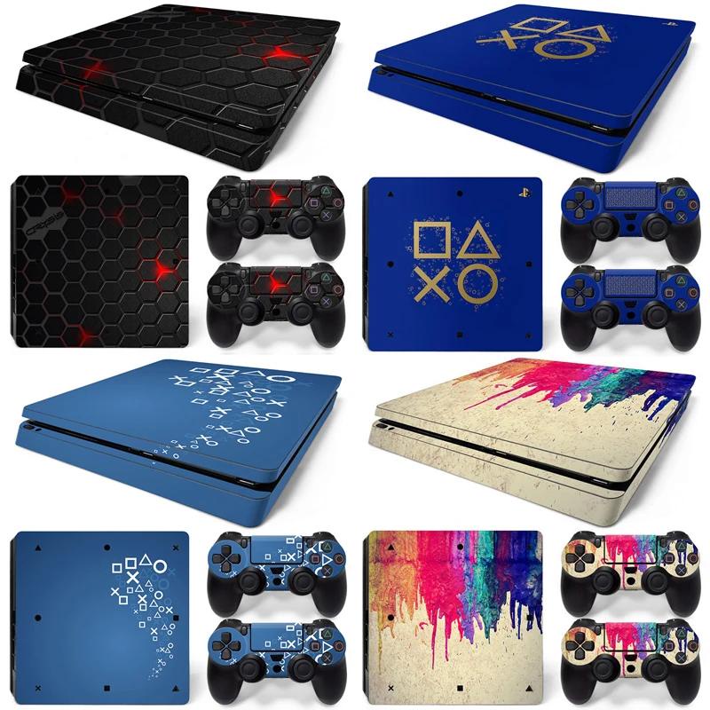 For PS4 Slim Console and 2 Controllers Skin Sticker PS4 Slim Geometry ...