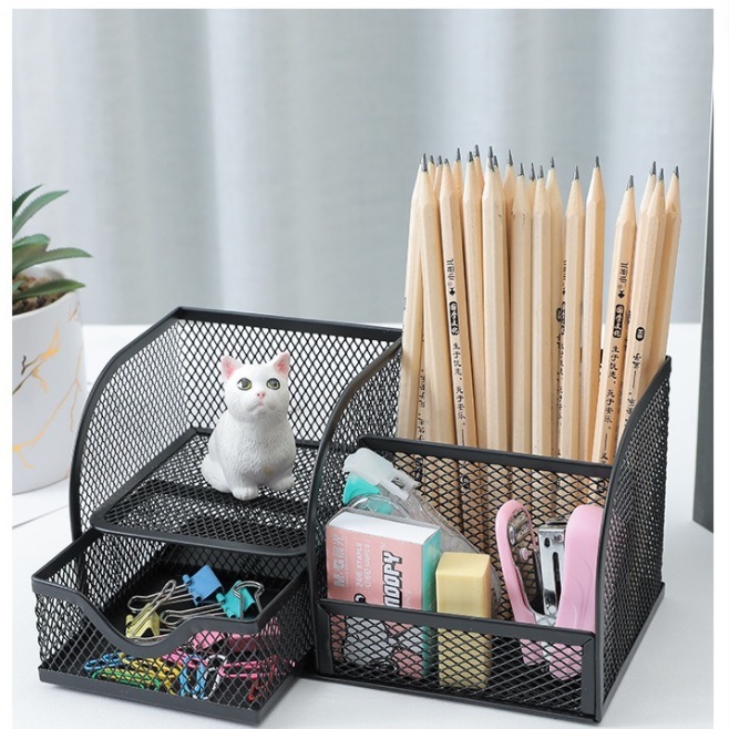 4 Compartment Multifunctional Office Metal Mesh Desk Organizer Set with ...