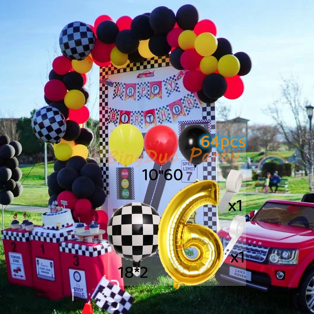 Racing Car Theme Balloons Garland Arch Kit Yellow Red Black Latex ...
