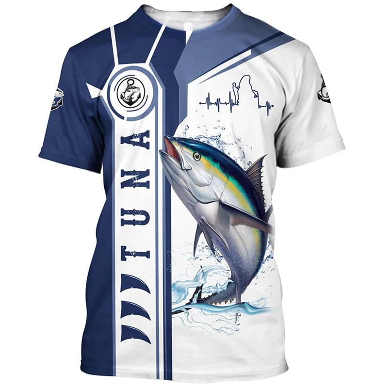 Men Summer T-Shirt 3D Fish Print Fashion Short-Sleeved Casual O-Neck T ...