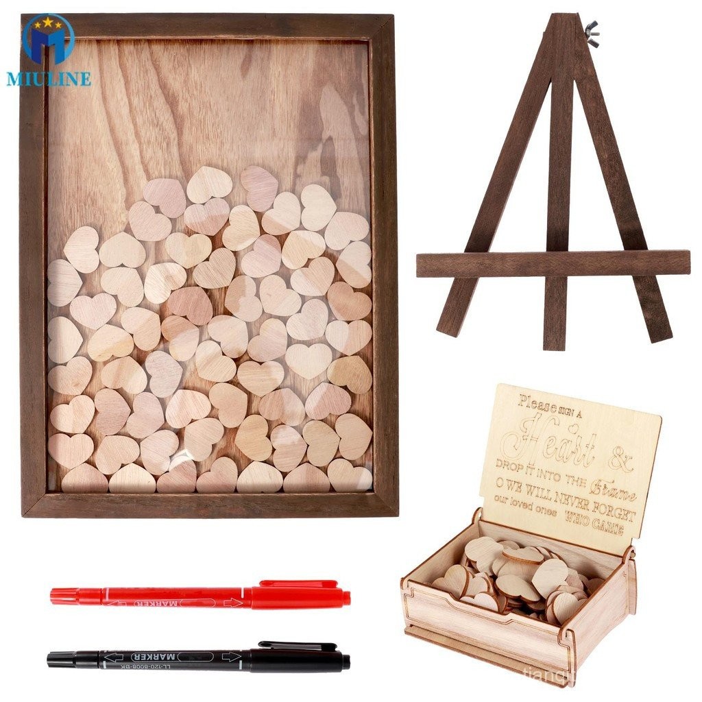 Wedding Guest Book Wooden Guest Sign in Book with 100pcs Hearts Shape ...