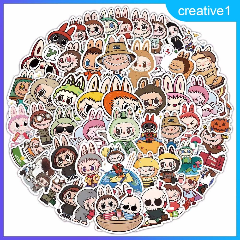 53PCS Labubu Monster Cartoon Waterproof Stickers Pack Cute Water Bottle ...