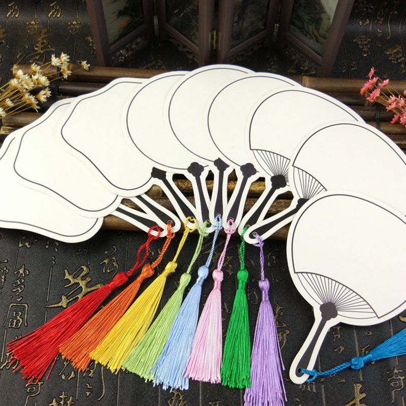 12 Pcs Blank Fan Style Bookmark with Tassels Student Decoration DIY ...