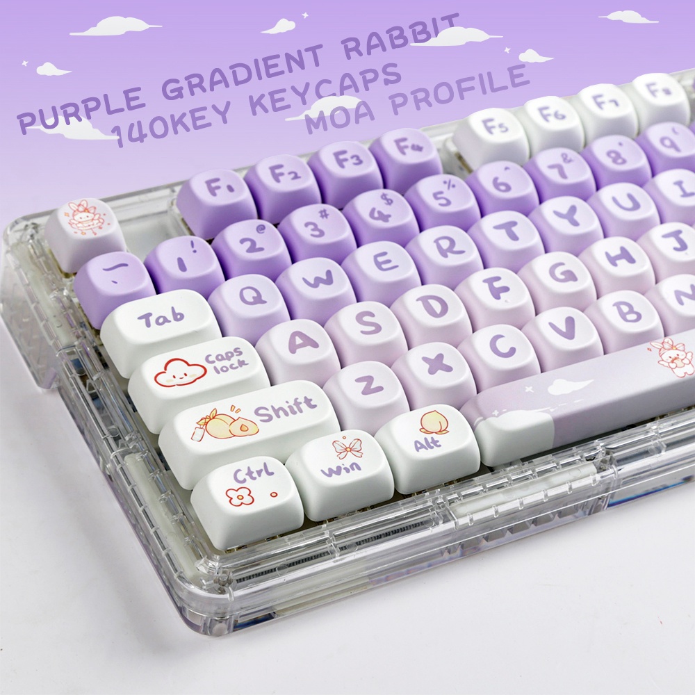 Purple Gradient Rabbit Keycaps 142Keys/Set PBT MOA Profile DIY Custom ...