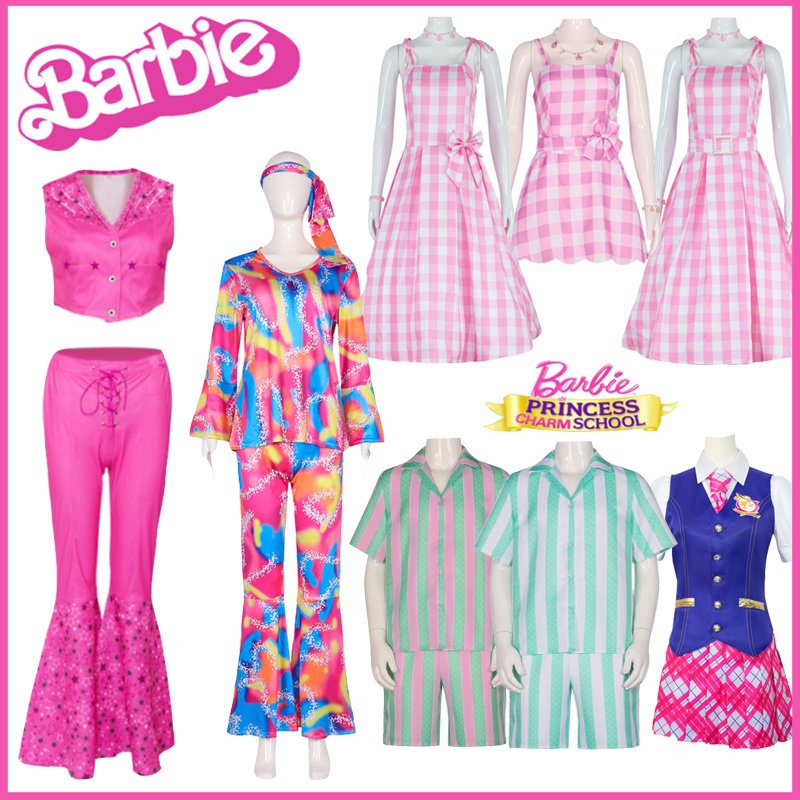 Girls Barbie Cosplay Costume Pink Dress Party Halloween Outfit Fans ...