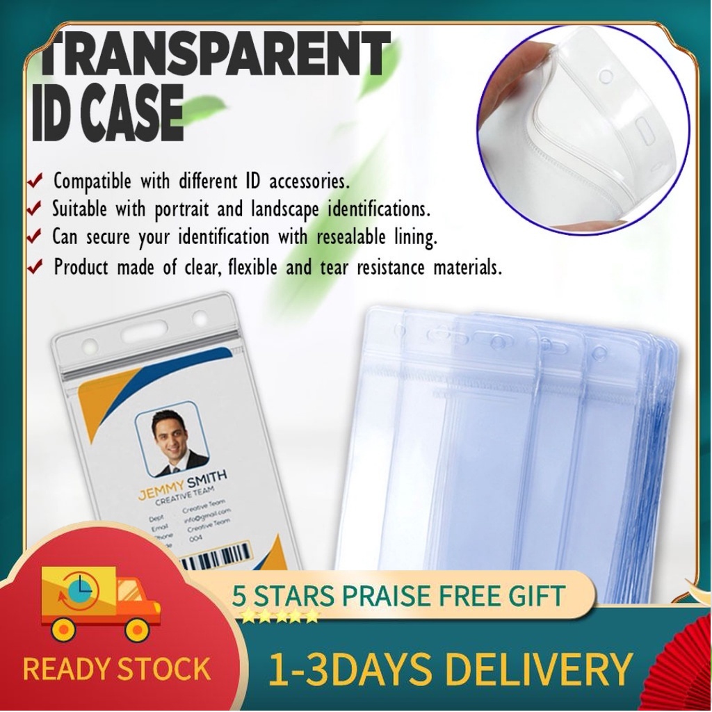 TRANSPARENT PLASTIC ID HOLDER WITH ZIP LOCK VERTICAL&HORIZONTAL CASE ...