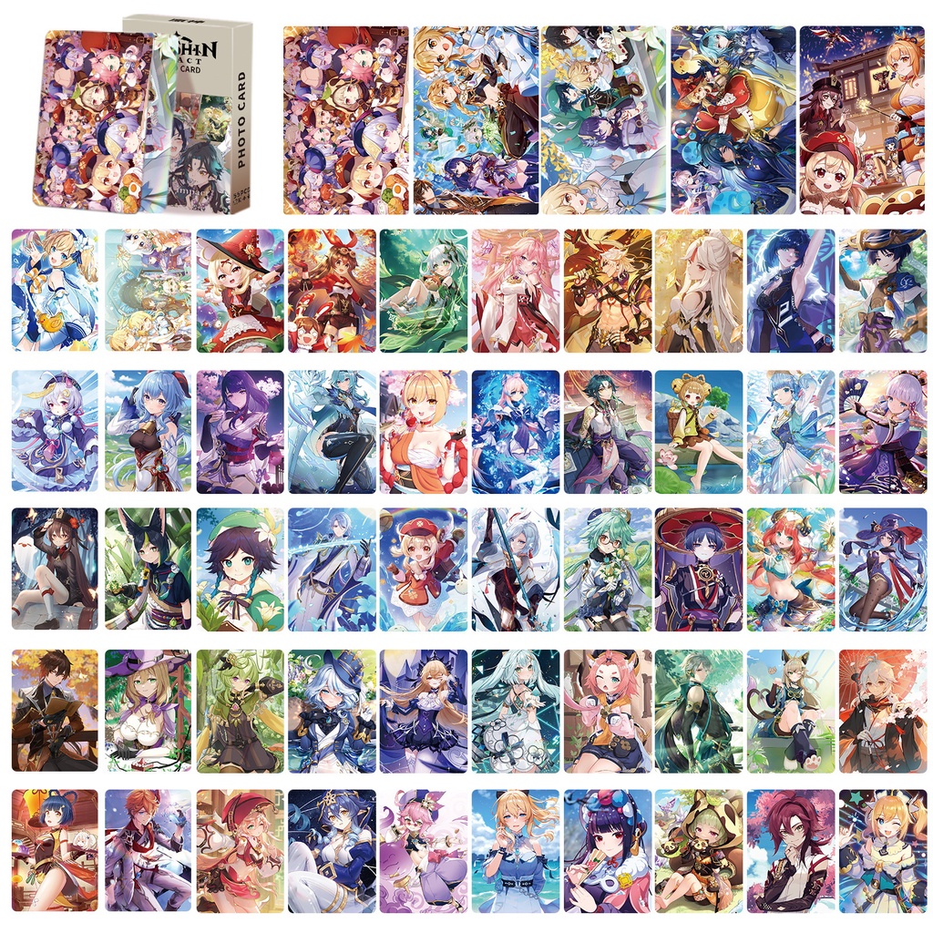 55pcs/box GENSHIN IMPACT Laser Holographic Photocards Cartoon Character ...