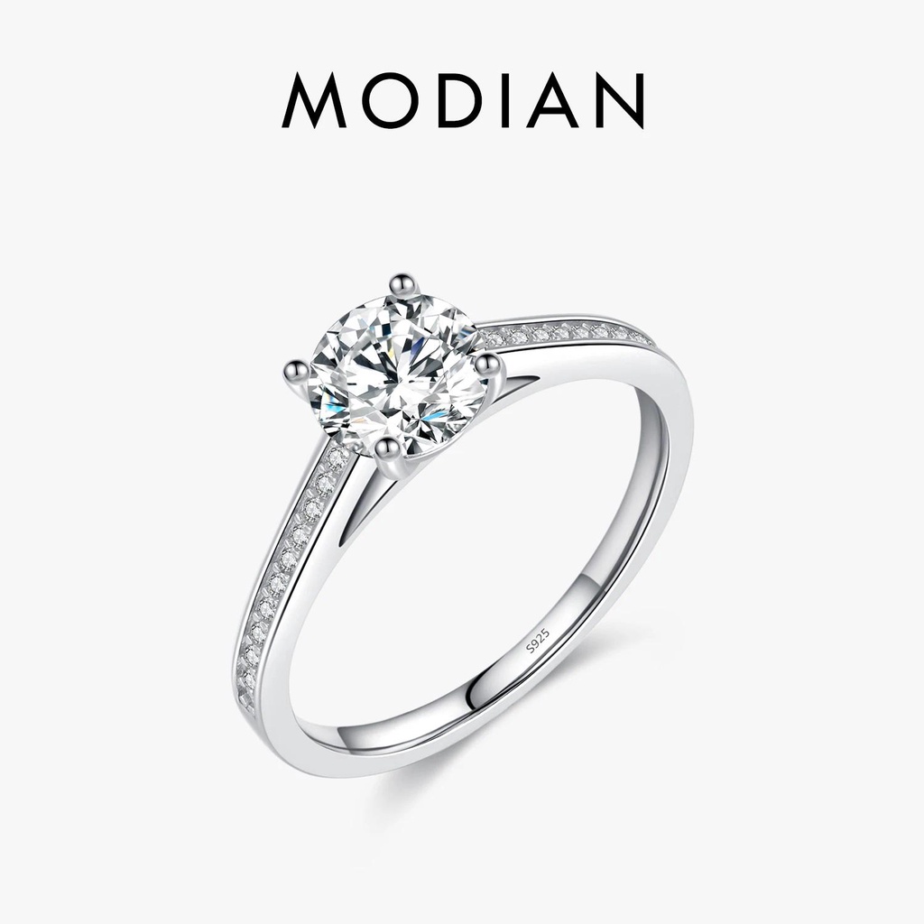 MODIAN D Color Lab Diamond 1CT Moissanite Ring For Women 925 Sterling ...