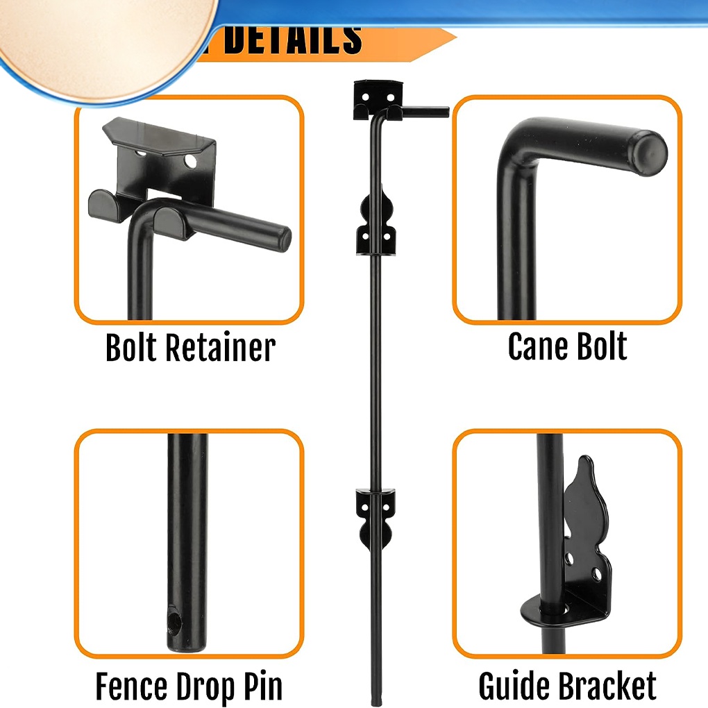 1/2/3 12 inch/18 inch Heavy Duty Cane Bolts Gate Drop Rod Bolts Gate ...