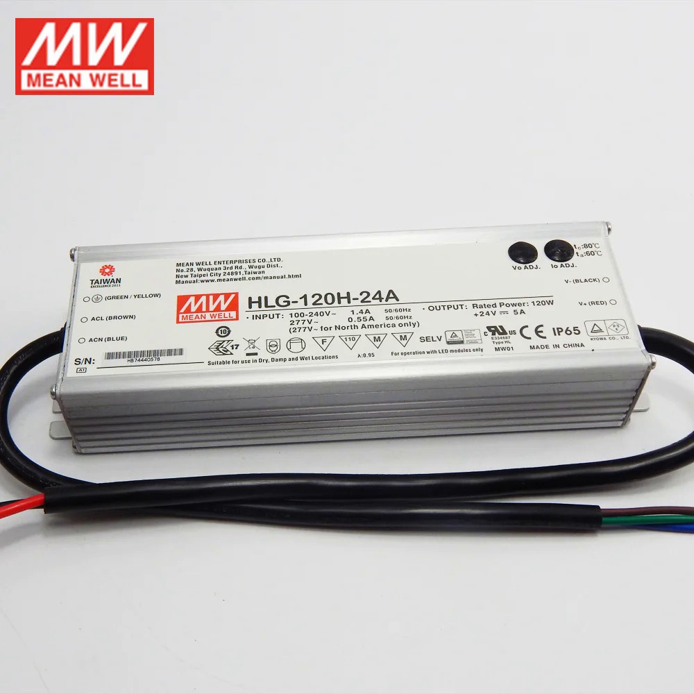 MEAN WELL LED driver HLG-120H-24A 24V LED Power Supply 110V/220V AC to ...