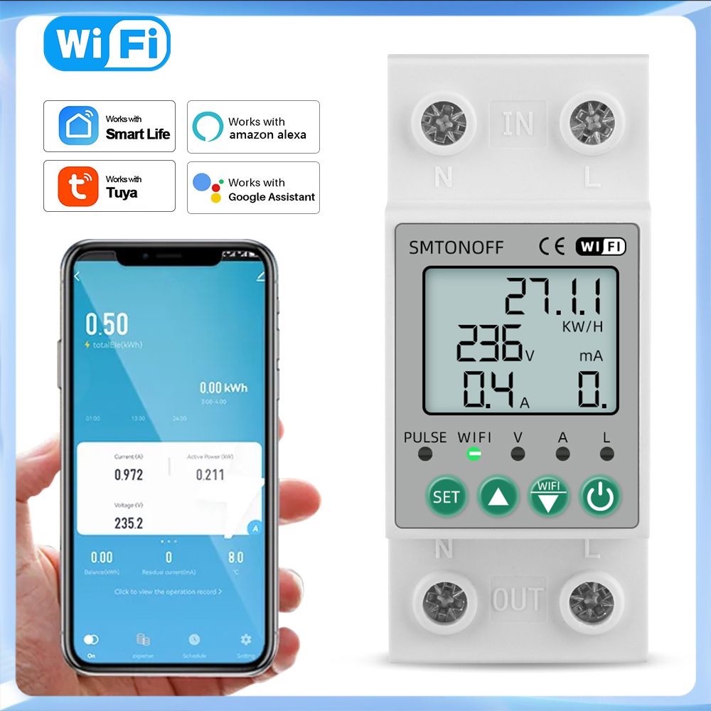 Tuya Wifi Smart Energy Meter Prepaid Energy Meter Kwh Meter Wattmeter ...