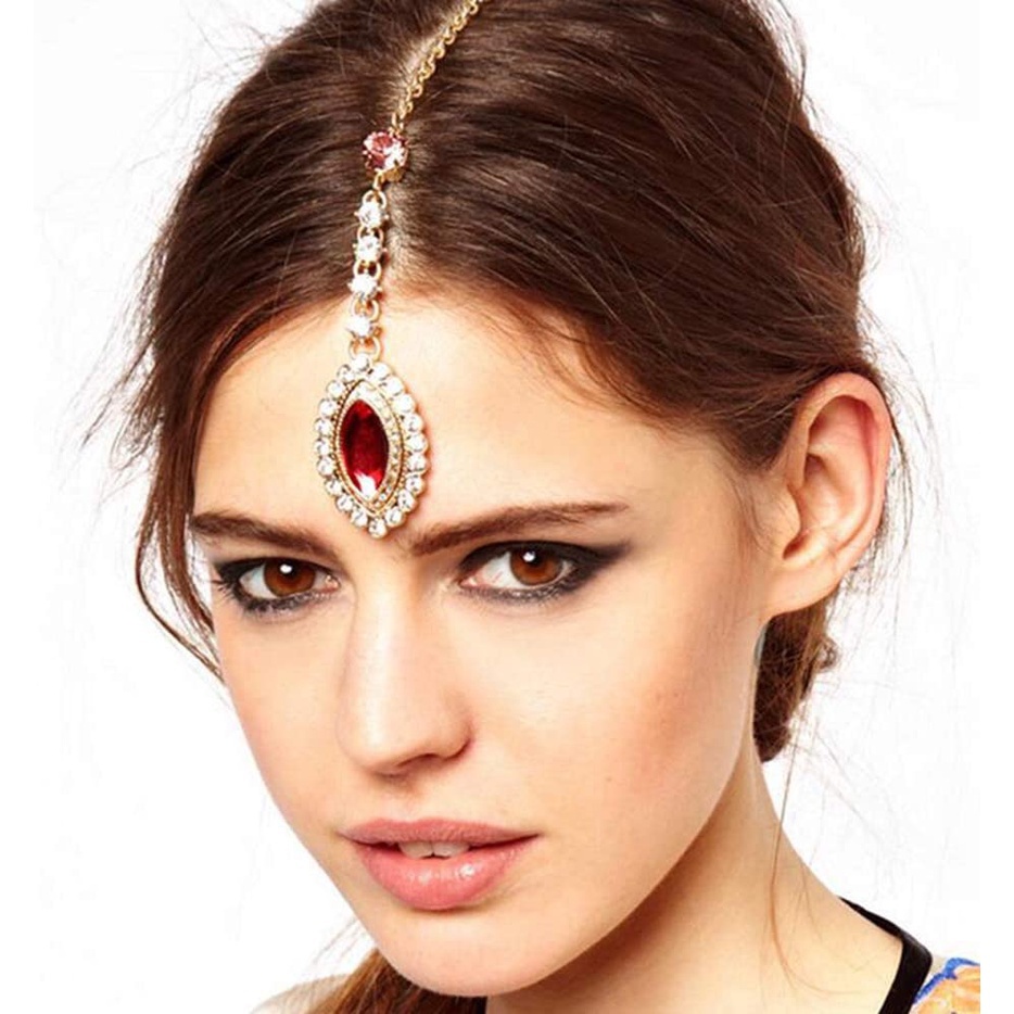 Bohemian Red Crystal Head Chain Headpiece with Teardrop Diamond-Studded ...
