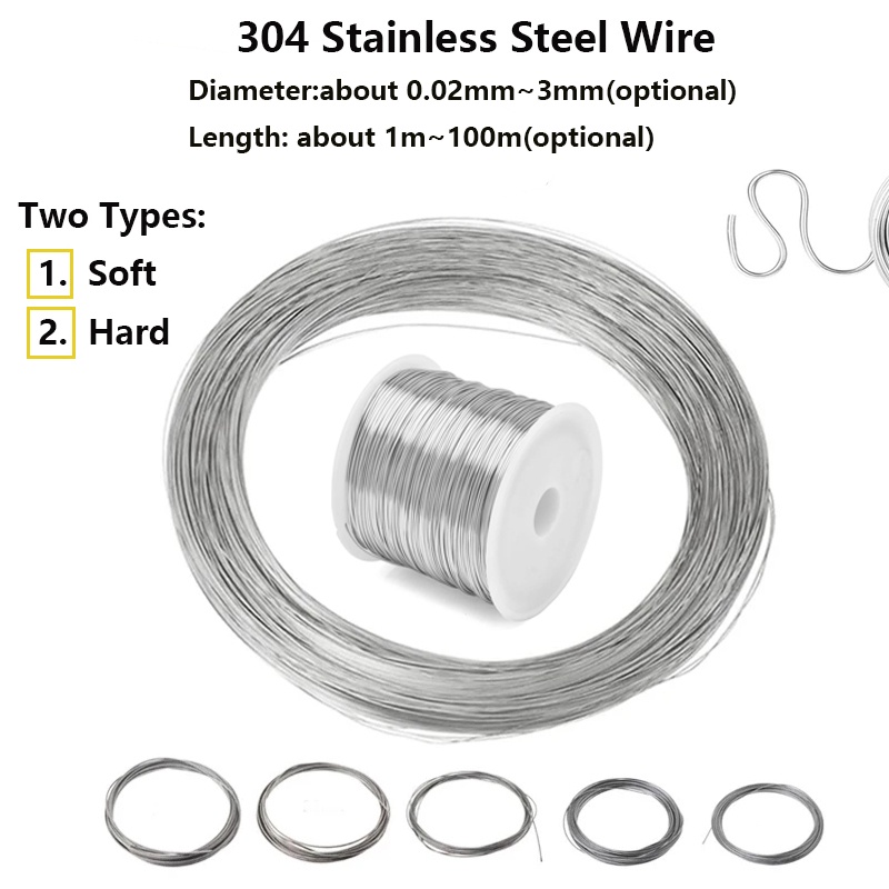 1pcs 1-100 meters 304 Stainless Steel Soft/hard Steel Wire Diameter 0. ...