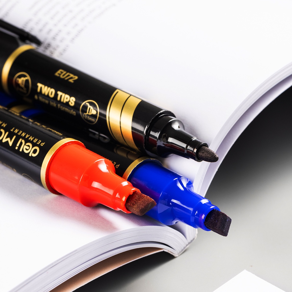 Deli Permanent Marker Double-Ended Design Marker Pen Office Supplies ...