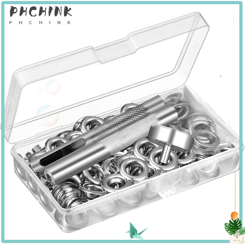 CHINK 100 Sets Grommet Kit, Thickened Silver Grommets Eyelets, With ...