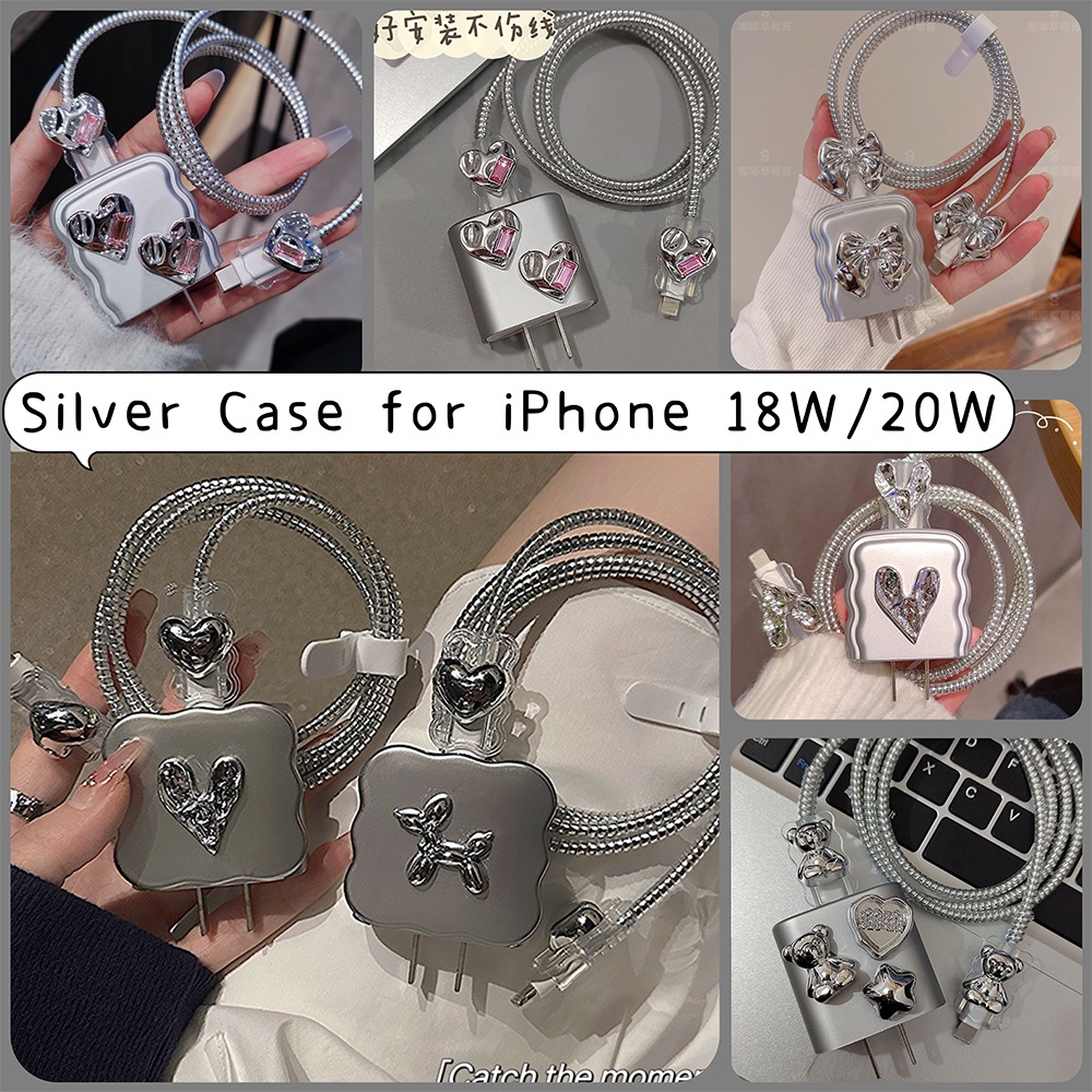 Cute 3D Silver Love Heart Charger Protector for iphone 20w Fashion ...