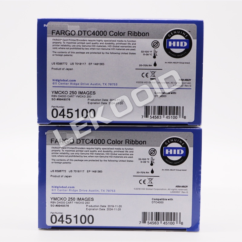 HID Fargo45100（045100） YMCKO color ribbon for DTC4000 id pvc plastic ...