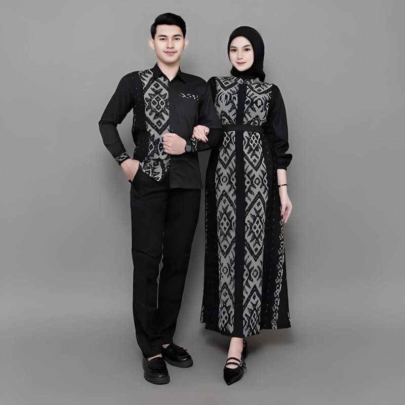 HITAM KEMEJA Black Padma couple Woven Gamis Suit Men's Shirt Women's ...