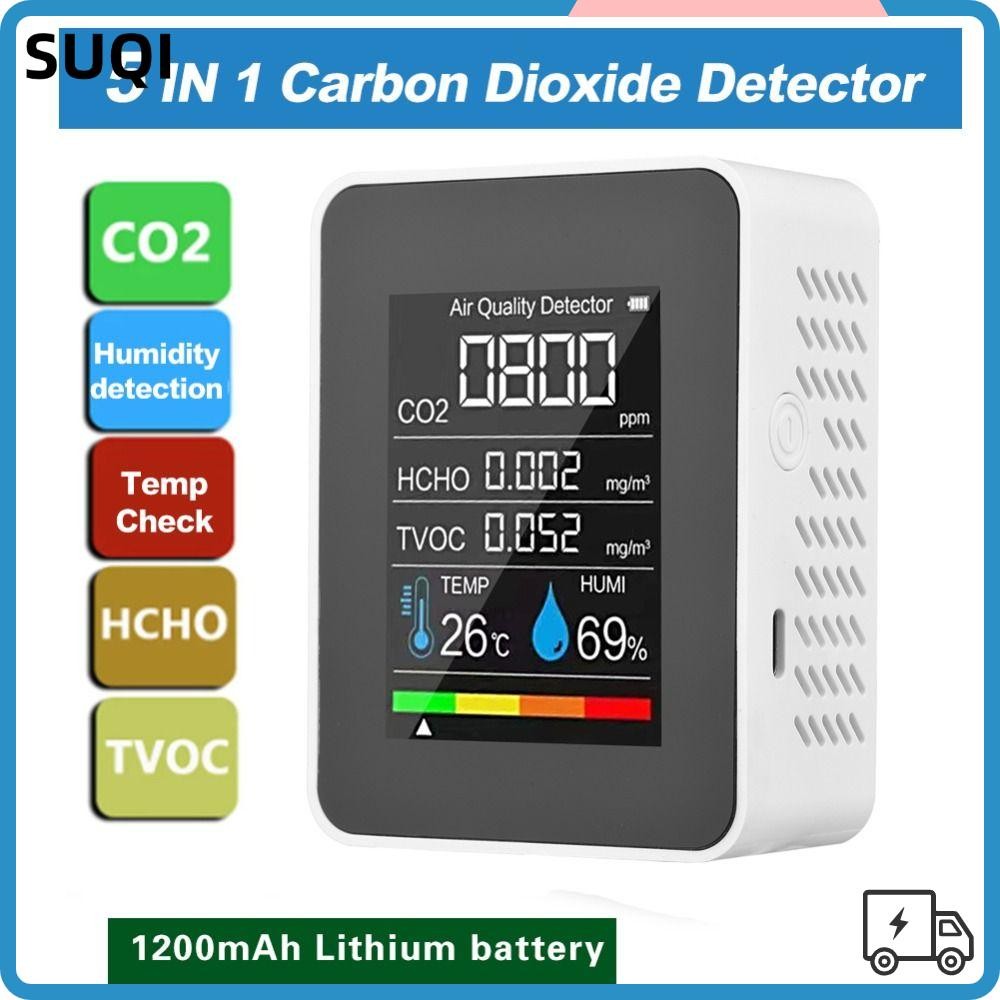HI-SUQI 5 in 1 Air Quality Detector, Smart LCD Large Screen HCHO CO2 ...