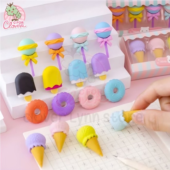 (CFC) Eraser SET CONTAINS 4 DESSERT SERIES cute lollipop ice cream ...