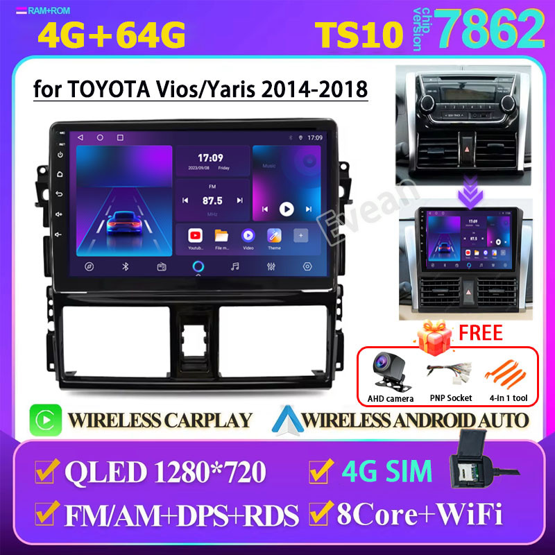 For Toyota Vios Yaris 2014-2018 Double Din 10inch TS10 Android Player ...