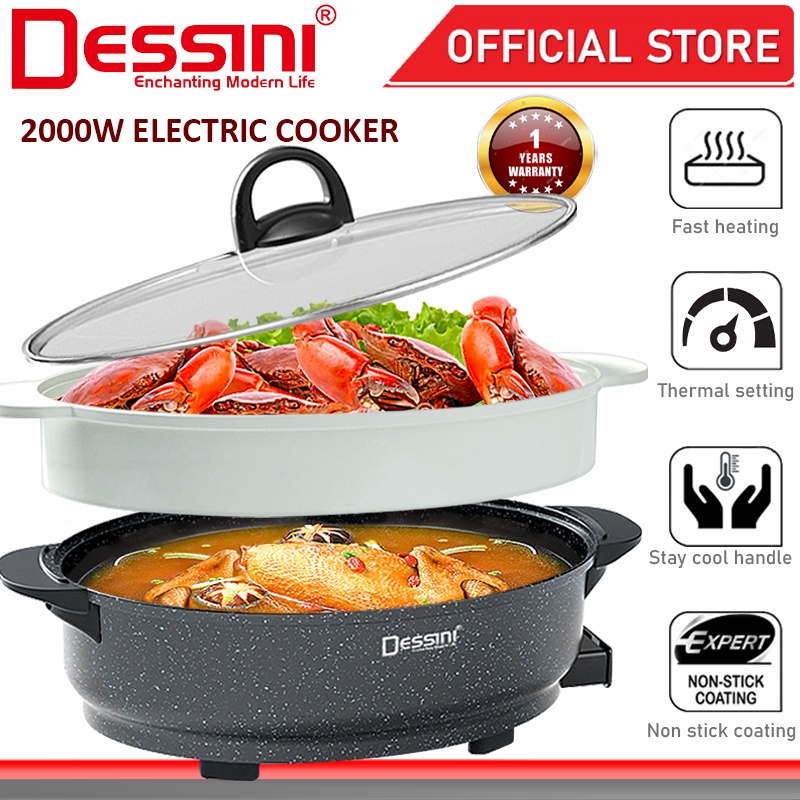 DESSINI ITALY Electric Cooker Steamboat Hot Pot Non Stick Frying Wok ...