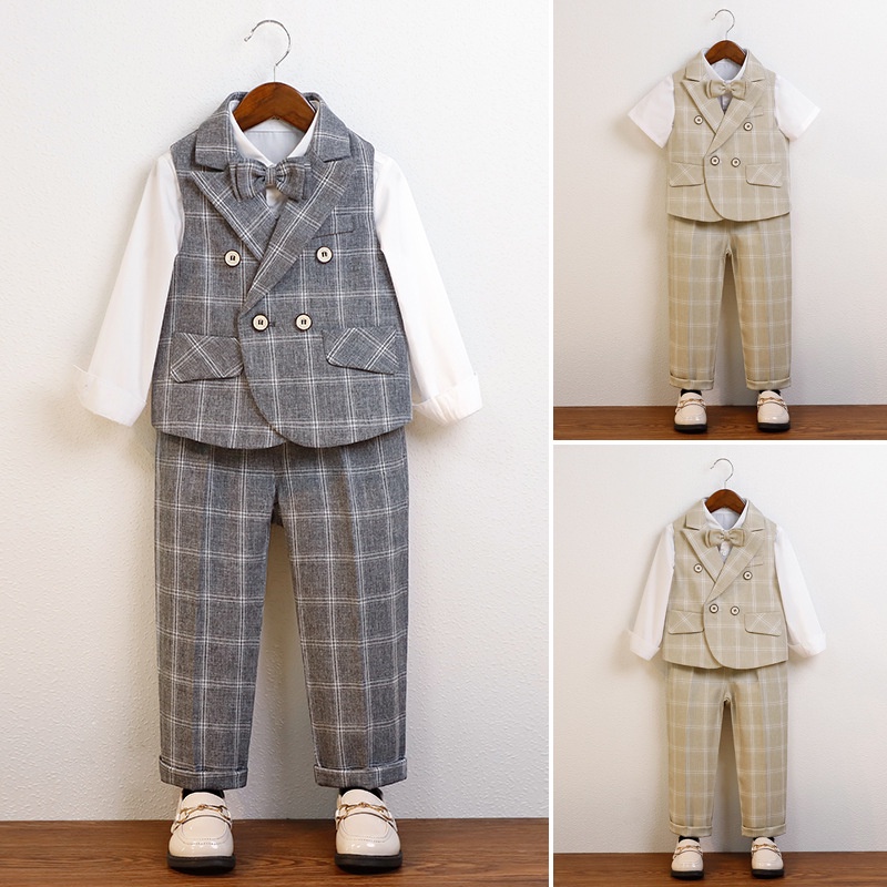 1-11 Years Toddler Baby Boy Formal Suit Set Plaid Vest Pants Bowtie ...