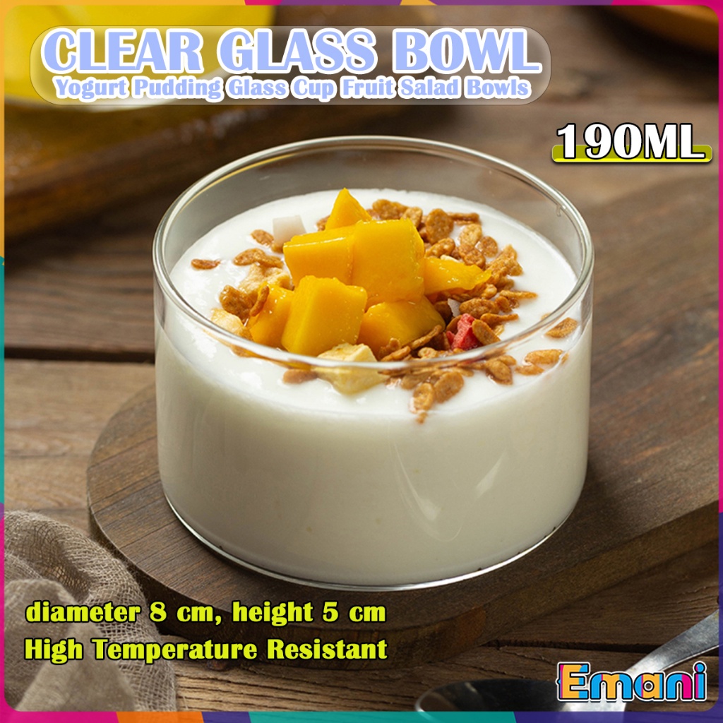 Em 190ml Clear Glass Bowl High Temperature Resistant Yogurt Pudding Glass Cup Fruit Salad Bowls ...